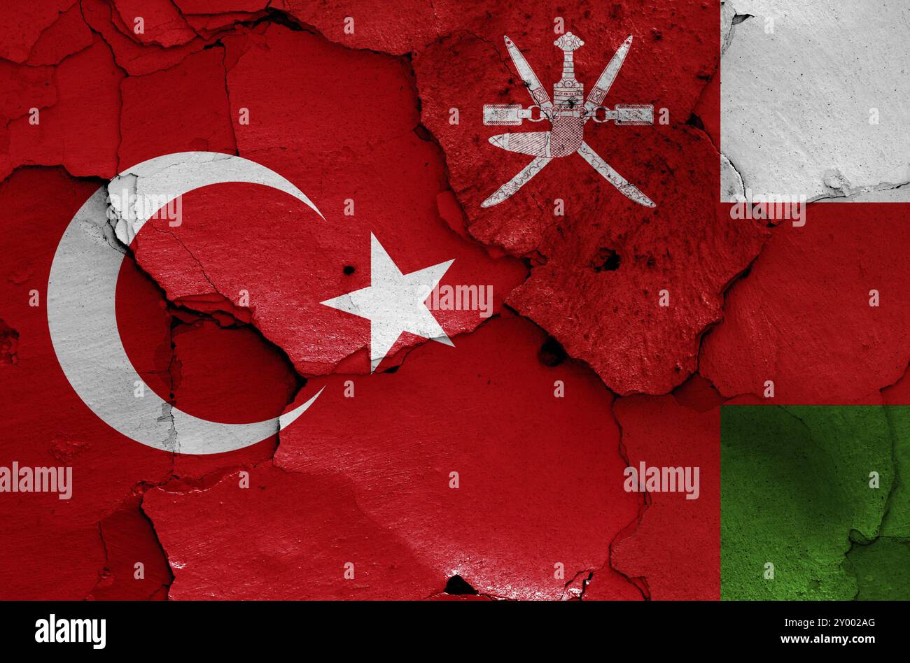 Flags of Turkey and Oman painted on cracked wall Stock Photo - Alamy