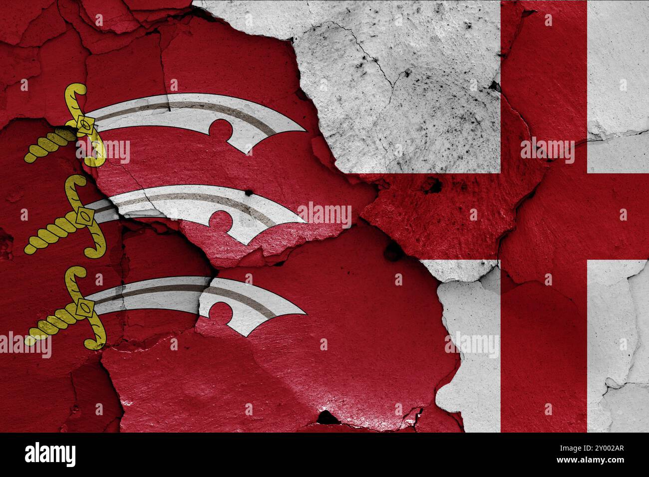 Flags of Essex and England painted on cracked wall Stock Photo - Alamy