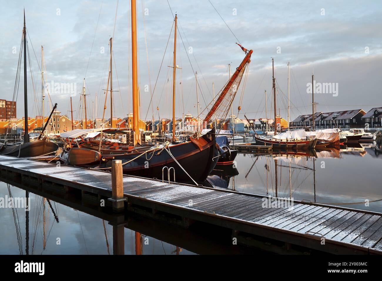 Ship, yachts and boast on marina in Groningen, Netherlands Stock Photo ...