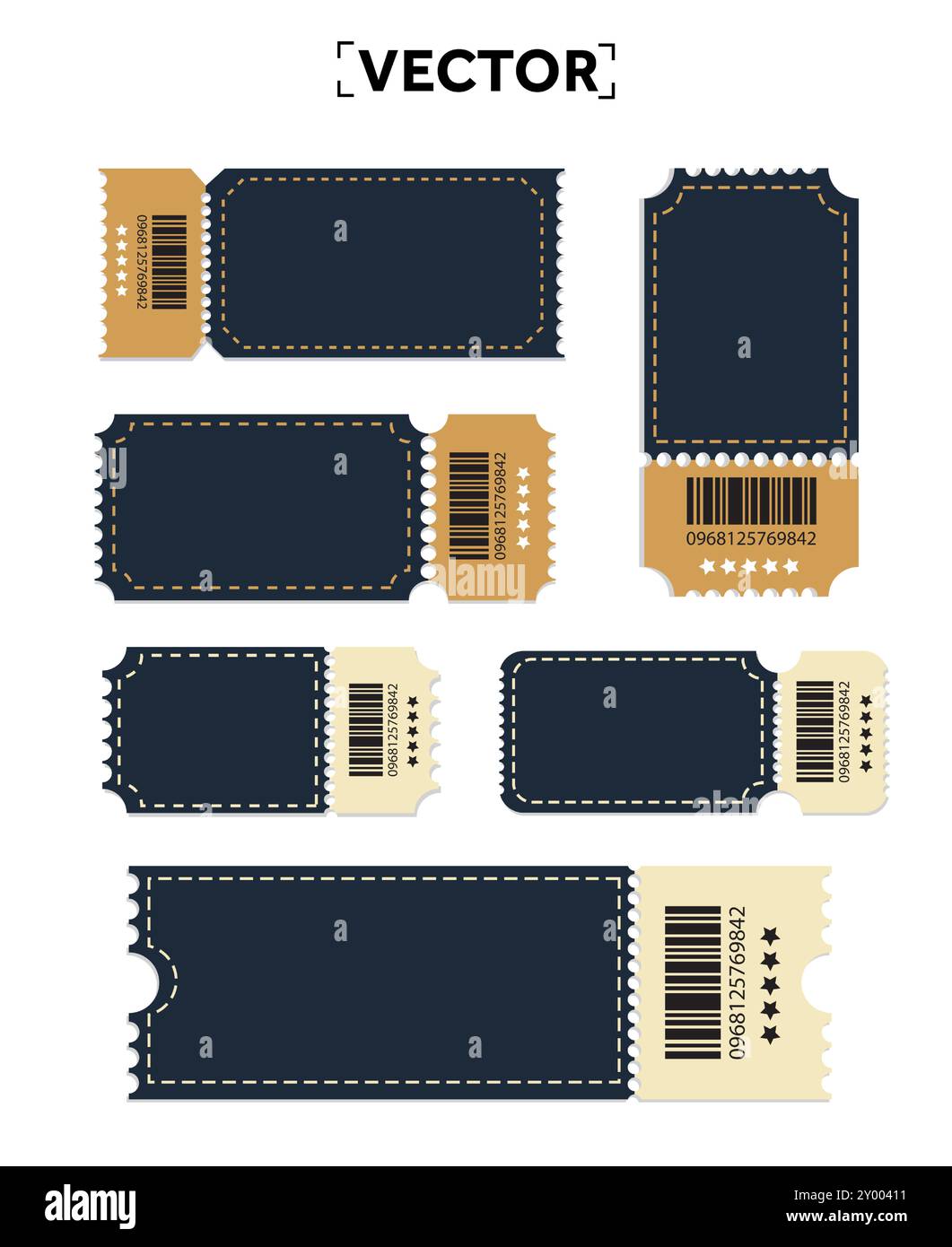 Set of ticket or coupon template in blue navy color and brown with ...