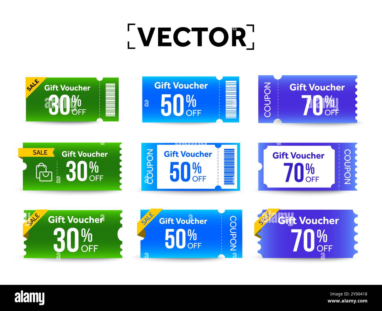 Set of 3d glowing gradient coupons with coupon code, percentage off ...