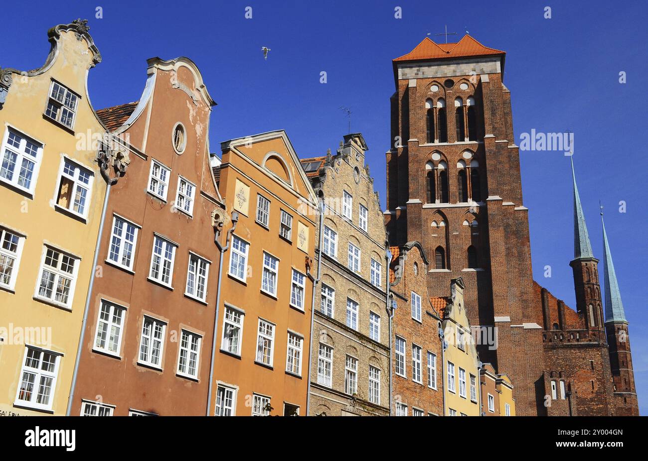 Architecture of old town in the center of Gdansk, Poland with Mariacki ...