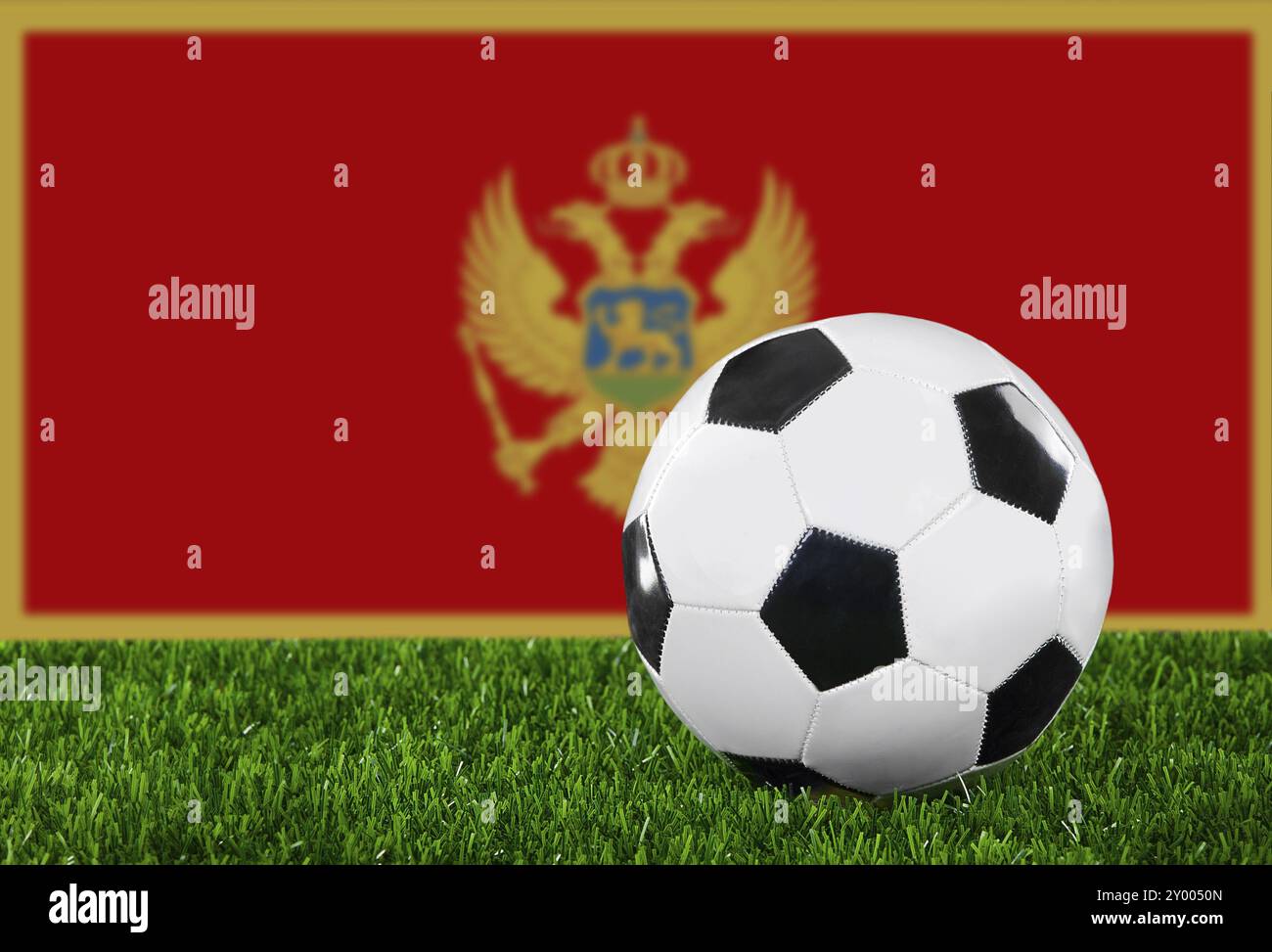 The Montenegro flag and soccer ball on the green grass Stock Photo - Alamy