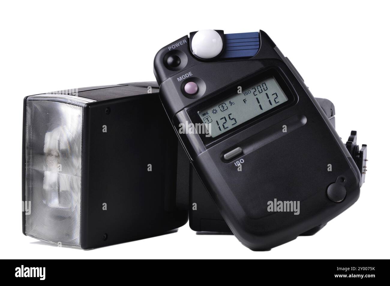 Closeup of a flash and a light meter used in photography Stock Photo ...
