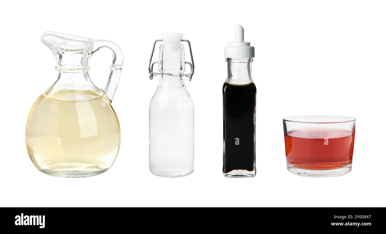 Different types of vinegar isolated on white, set Stock Photo - Alamy