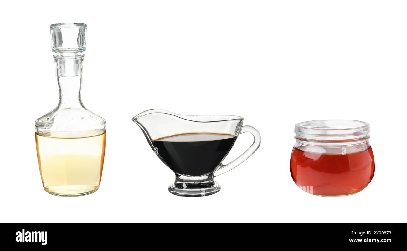 Different types of vinegar isolated on white, set Stock Photo - Alamy