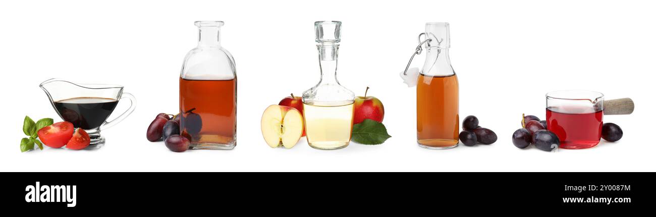 Different types of vinegar isolated on white, set Stock Photo - Alamy