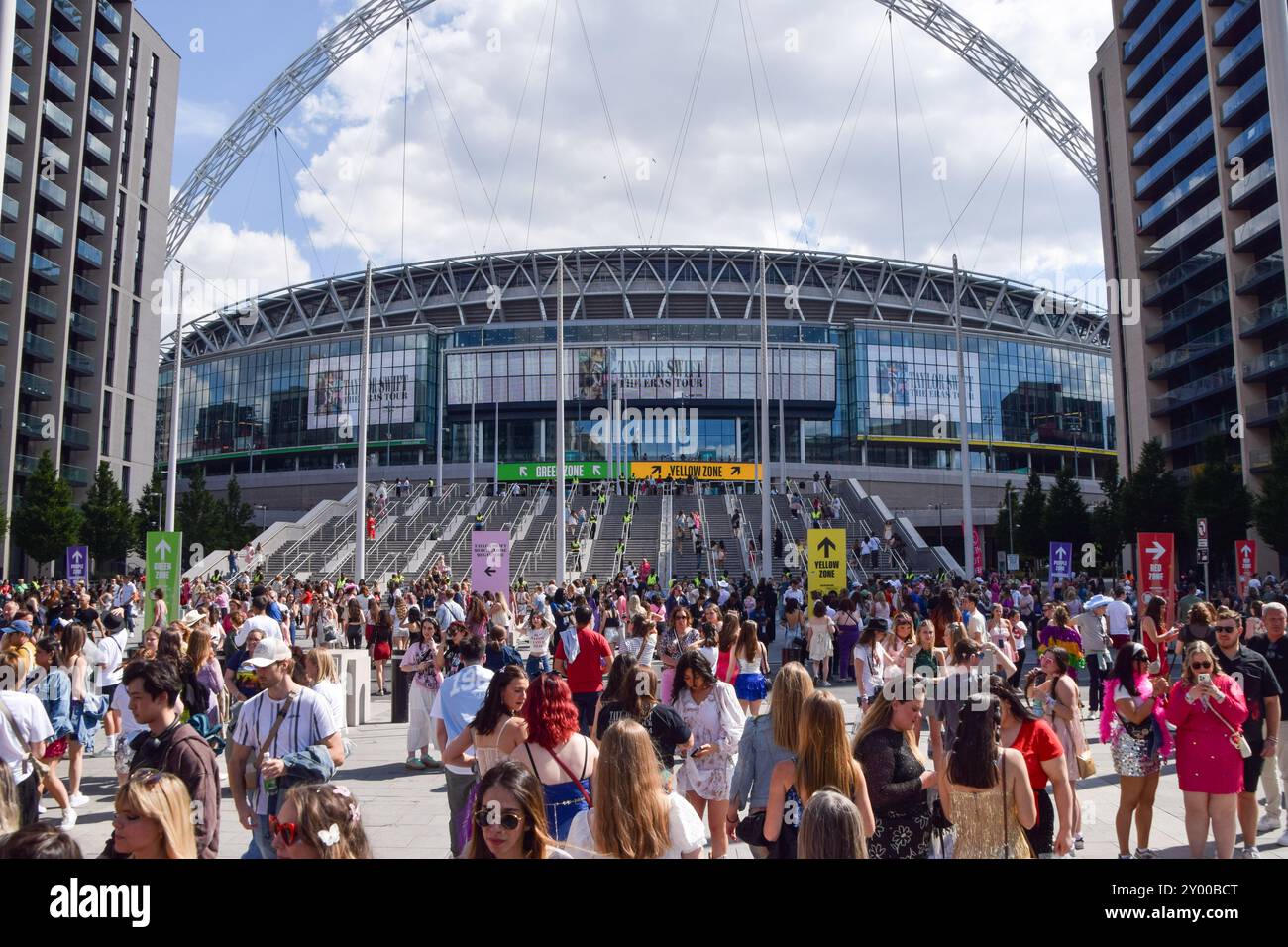 London, UK. 21st June 2024. Swifties arrive at Wembley Stadium as ...