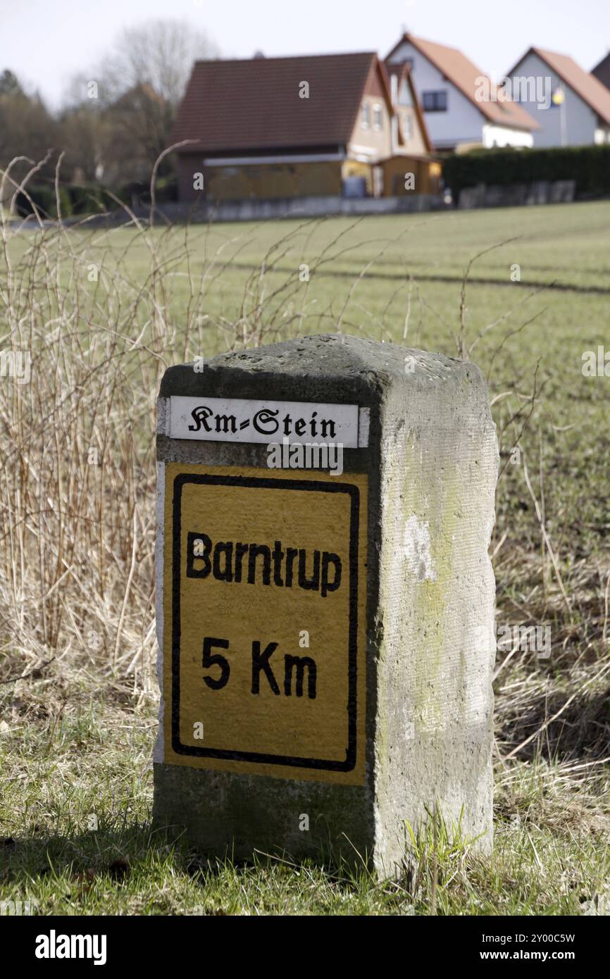 Historical KM stone in Alverdissen Stock Photo - Alamy