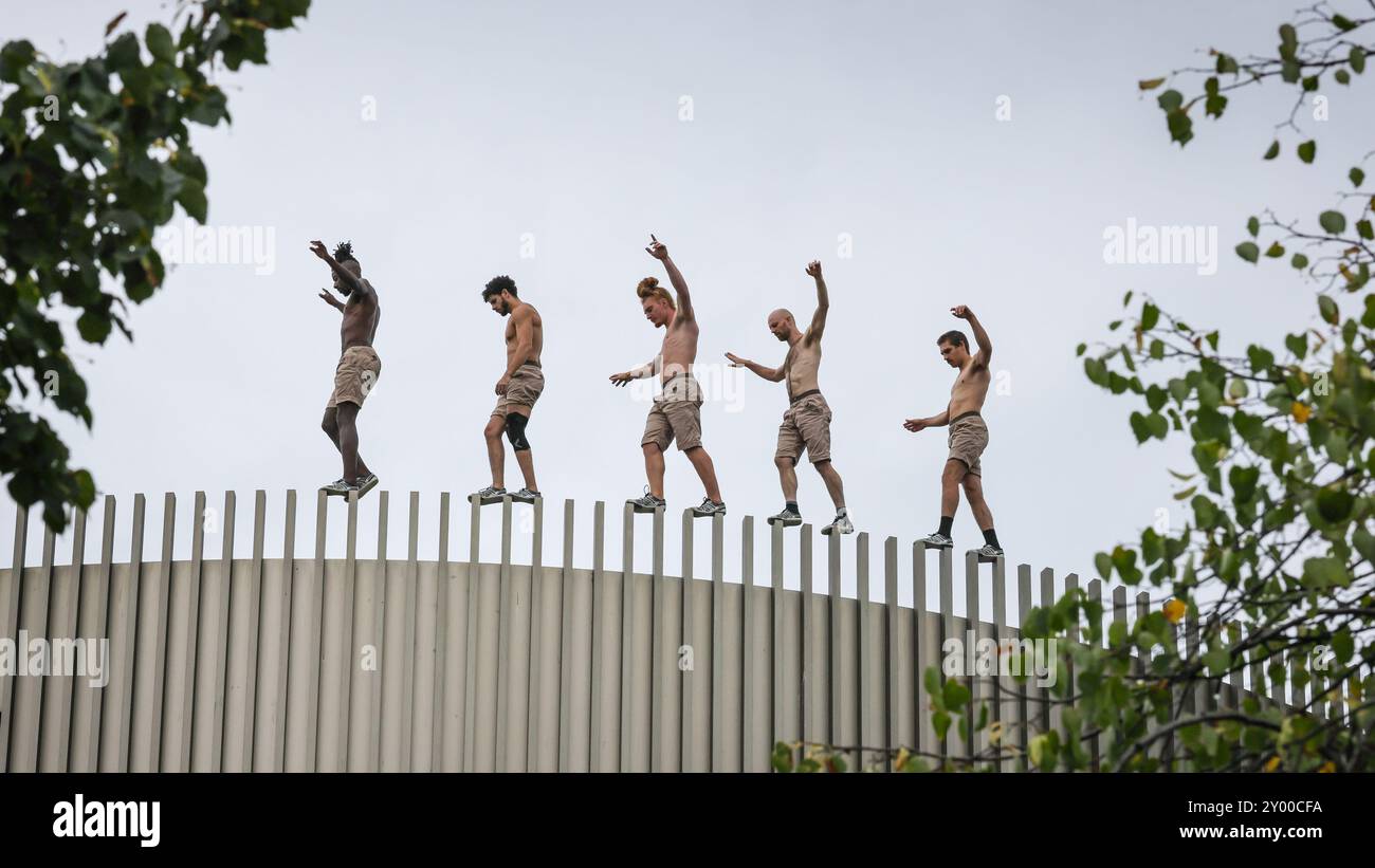 London, UK. 31st Aug, 2024. Five parkour performers from Compagnie ...