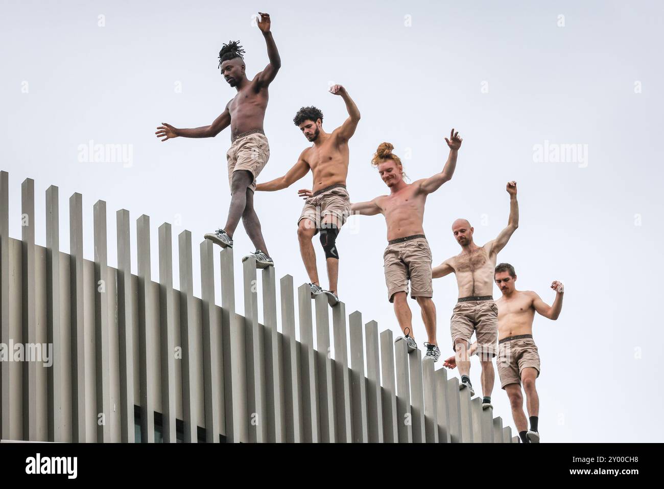 London, UK. 31st Aug, 2024. Five parkour performers from Compagnie ...