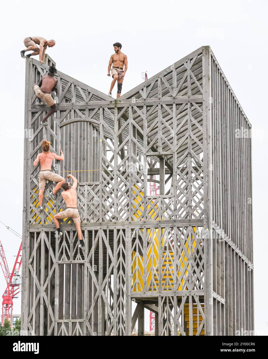 London, UK. 31st Aug, 2024. Five parkour performers from Compagnie ...