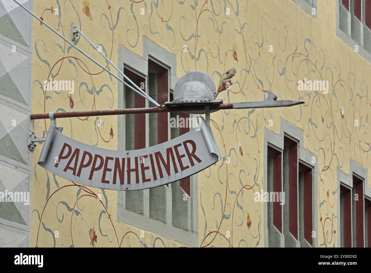 Nose sign on the historic building Pappenheimer with wall painting and ...