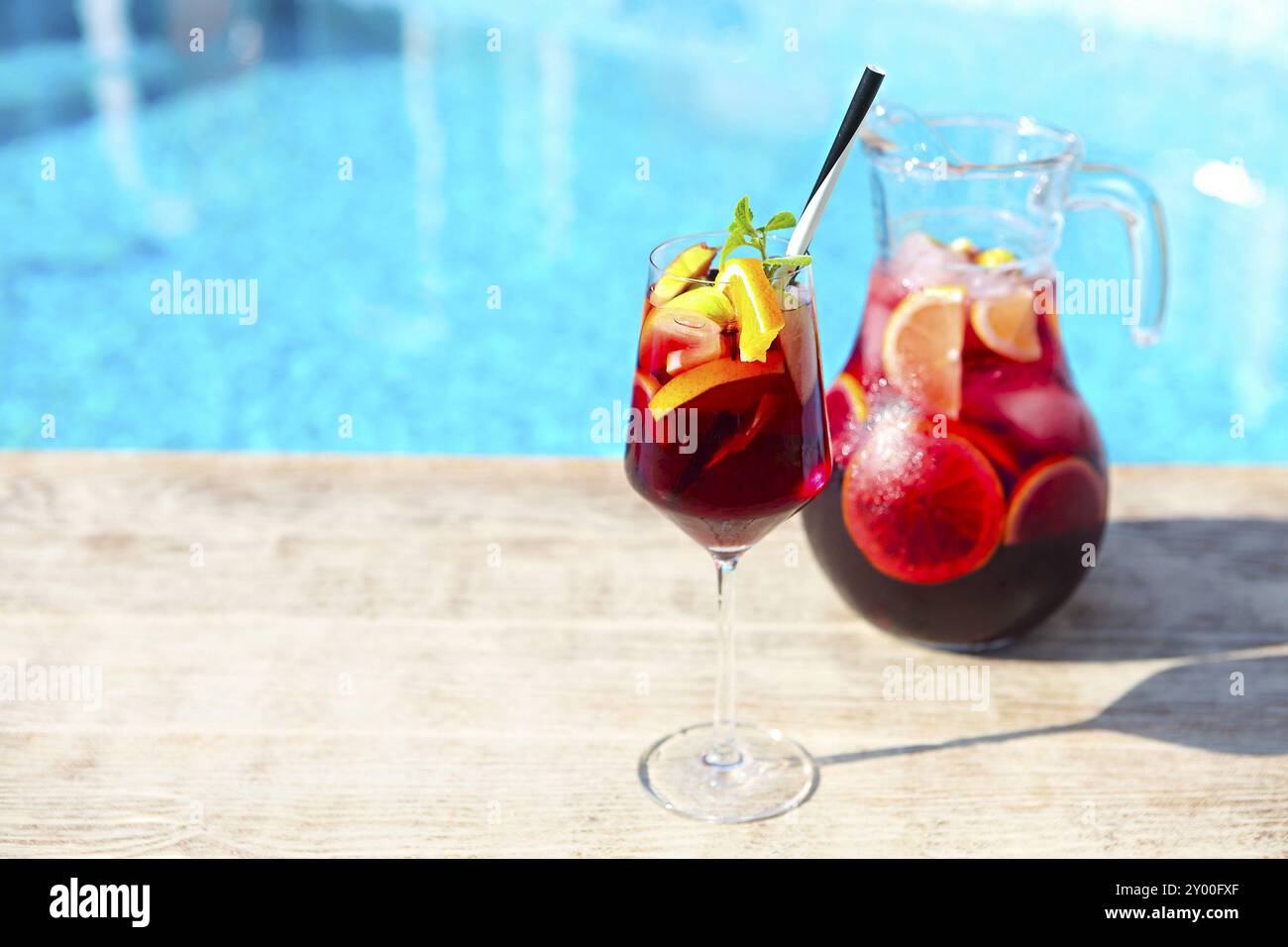 Refreshing classic fruit sangria (punch) by the pool Stock Photo - Alamy