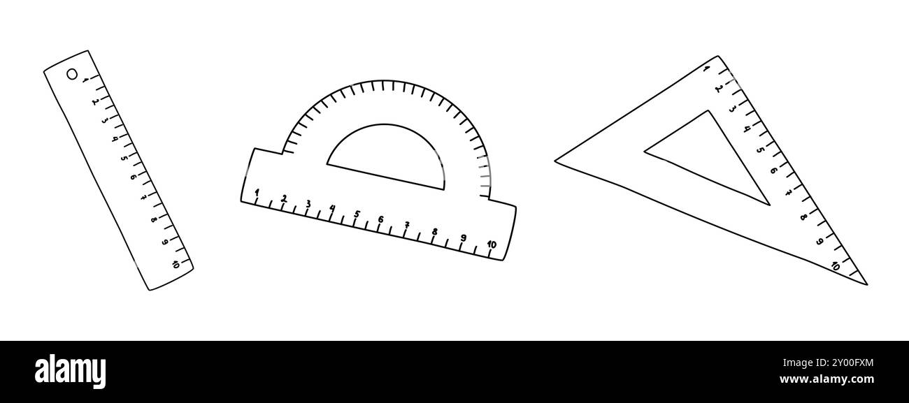 Set of different rulers, doodle style flat vector outline illustration ...
