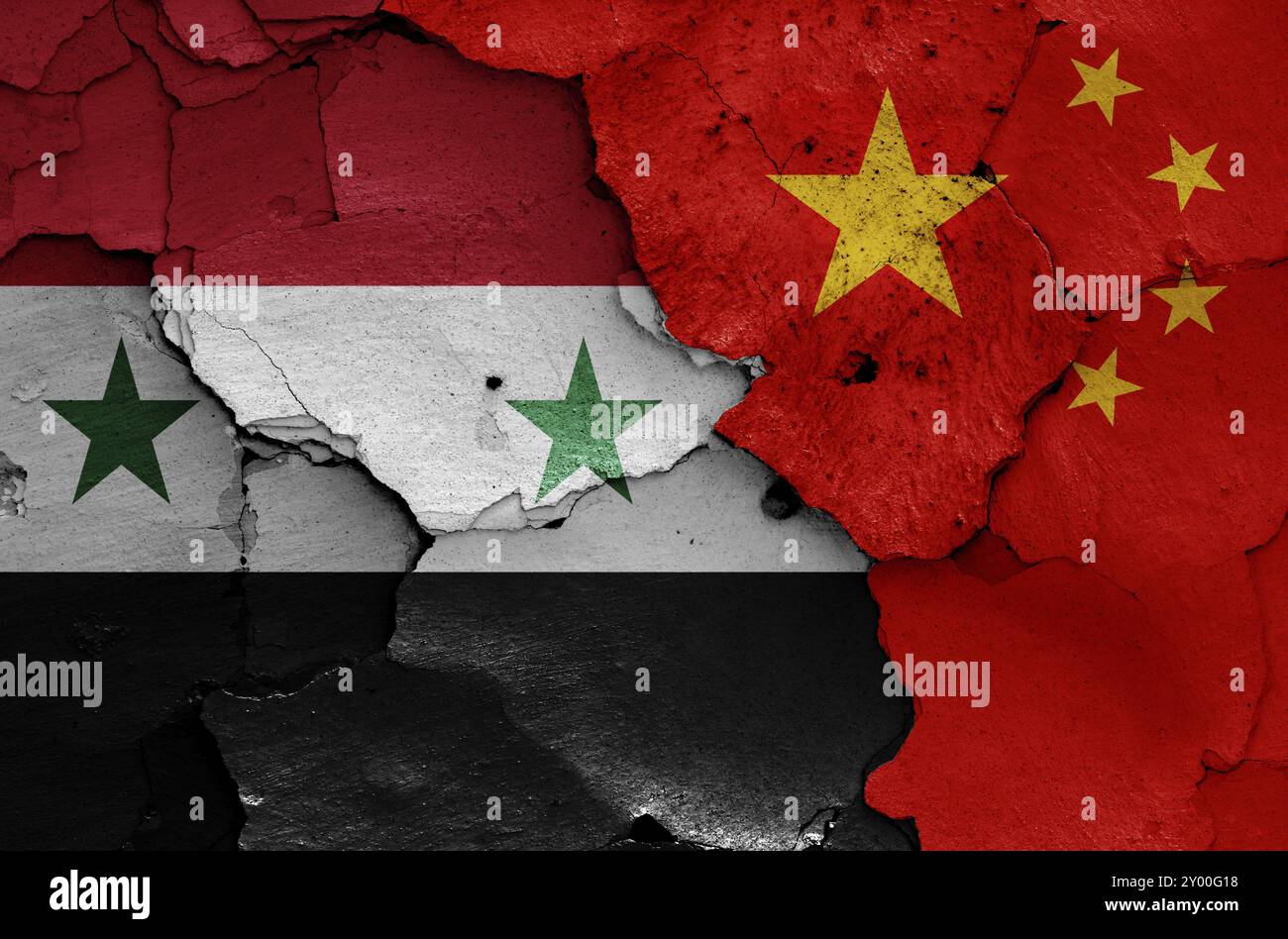 Flags of Syria and China painted on cracked wall Stock Photo - Alamy