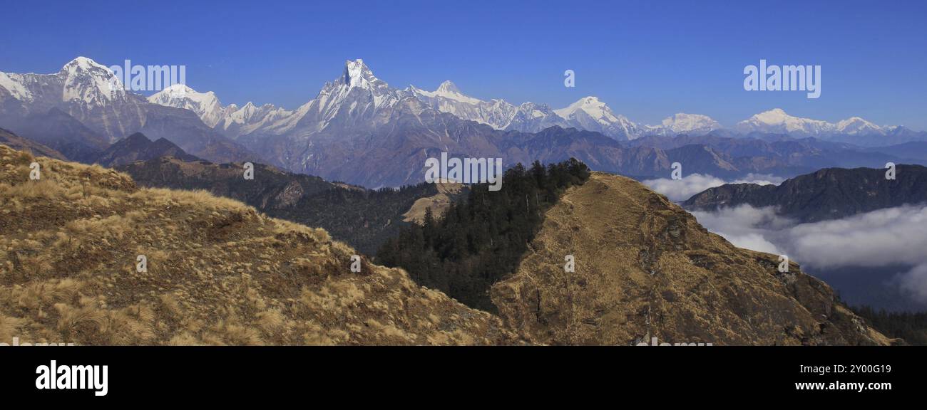 View from Mohare Danda. Mountains of the Annapurna range, Nepal. Hiun ...