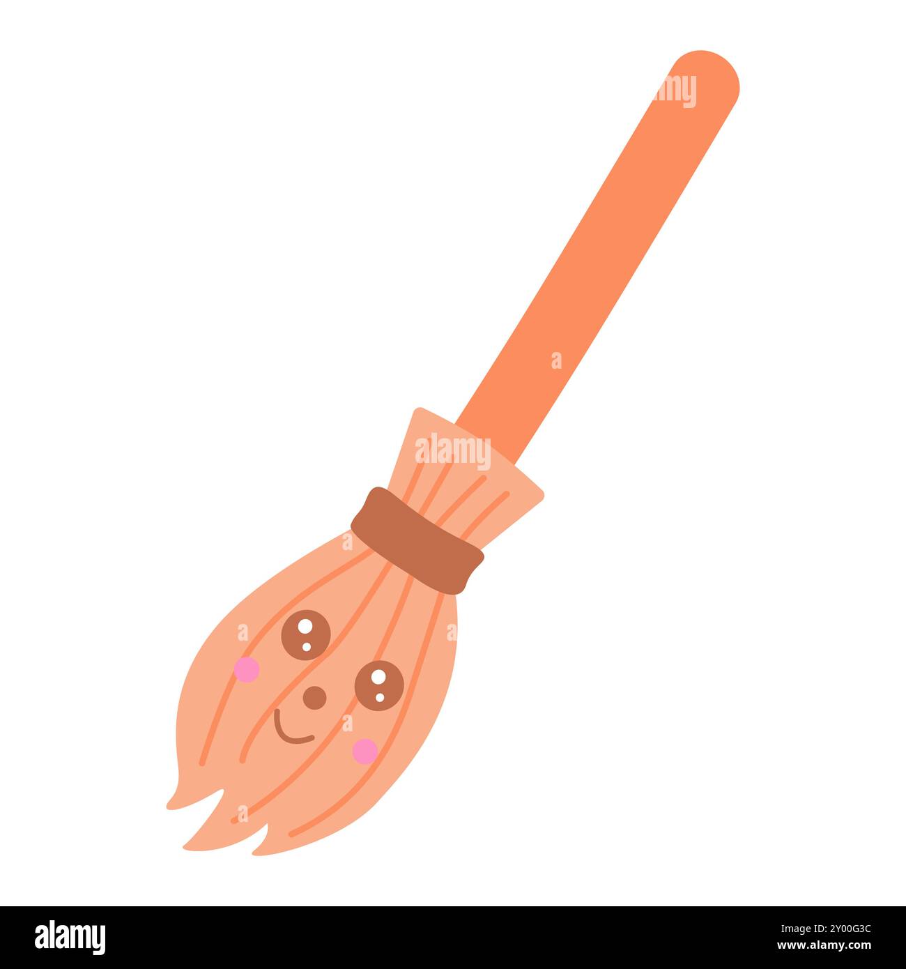 Cute broom, children magic element in kawaii style, vector illustration ...