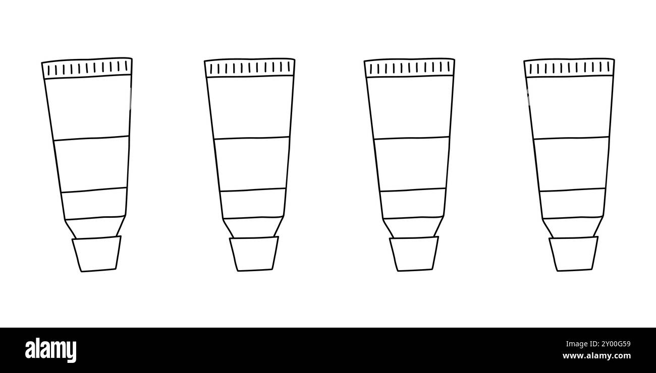 Set of paint tubs, doodle style flat vector outline illustration for ...