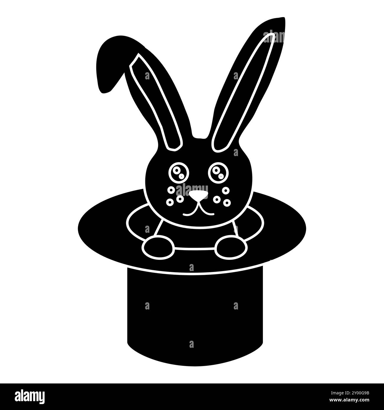 Black silhouette of cute rabbit in a hat, glyph icon flat vector ...