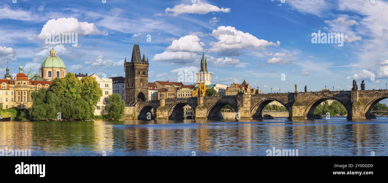 Prague Czech Republic, panorama city skyline at Charles Bridge Vltava River and Prague old town ...