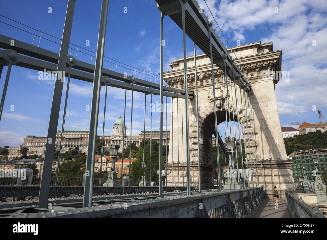 Hungary, Budapest, Chain Bridge (Szechenyi lanchid) and Buda Castle ...
