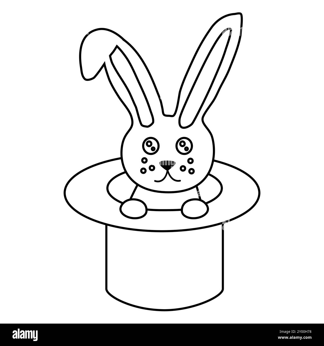 Cute rabbit in a hat, doodle style flat vector outline illustration for ...