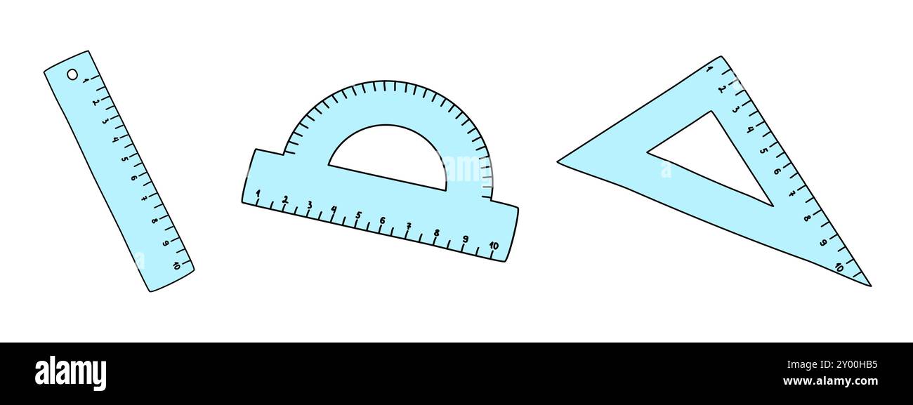 Set of different rulers, back to school concept, doodle style vector ...