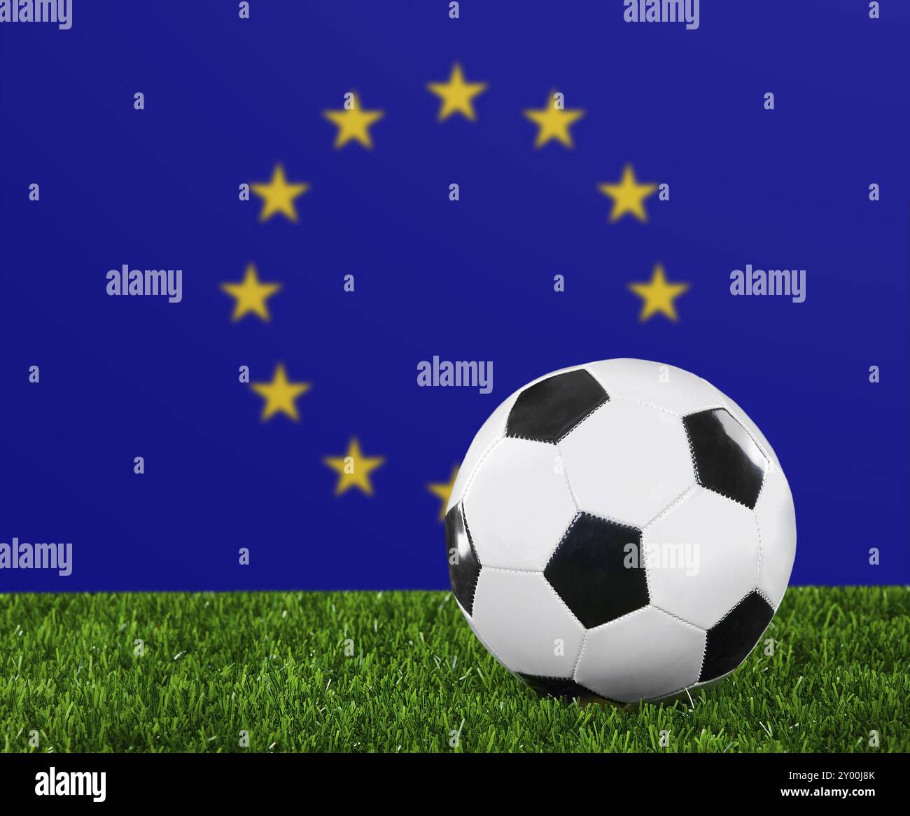 The European Union Flag and soccer ball on the green grass Stock Photo ...