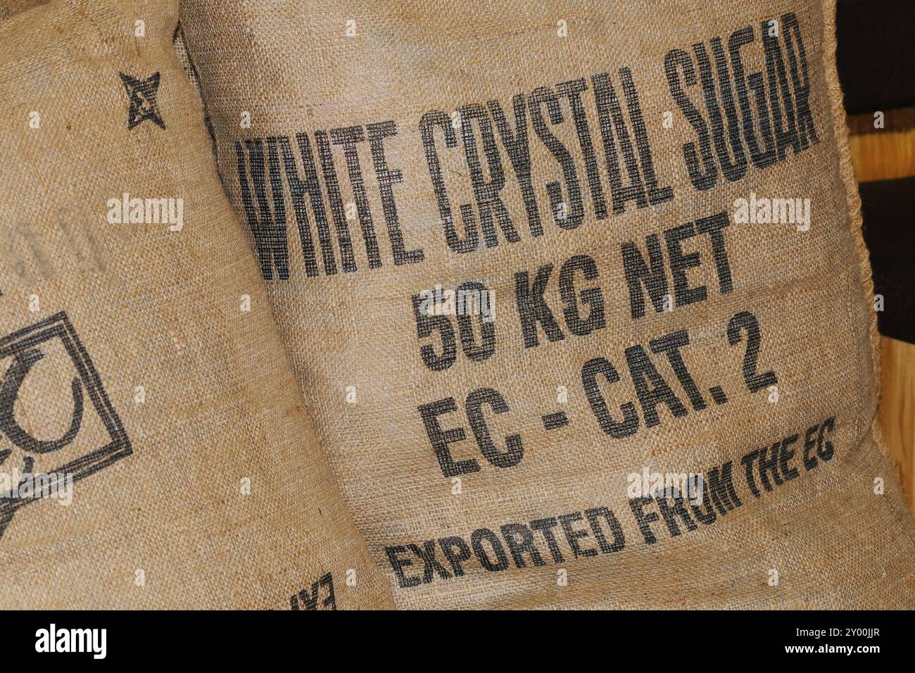 Jute sack of sugar in a refinery Jute sack of sugar in a refinery Stock ...