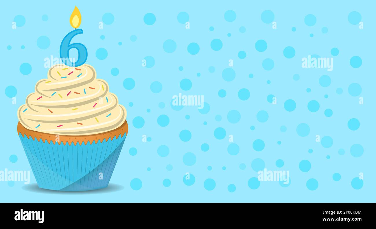 6 year birthday background with cupcake and candle Stock Photo - Alamy