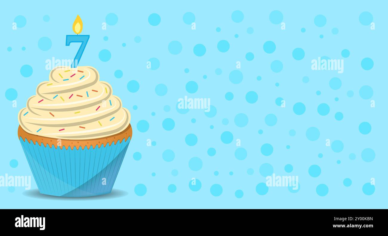 7 year birthday background with cupcake and candle Stock Photo - Alamy