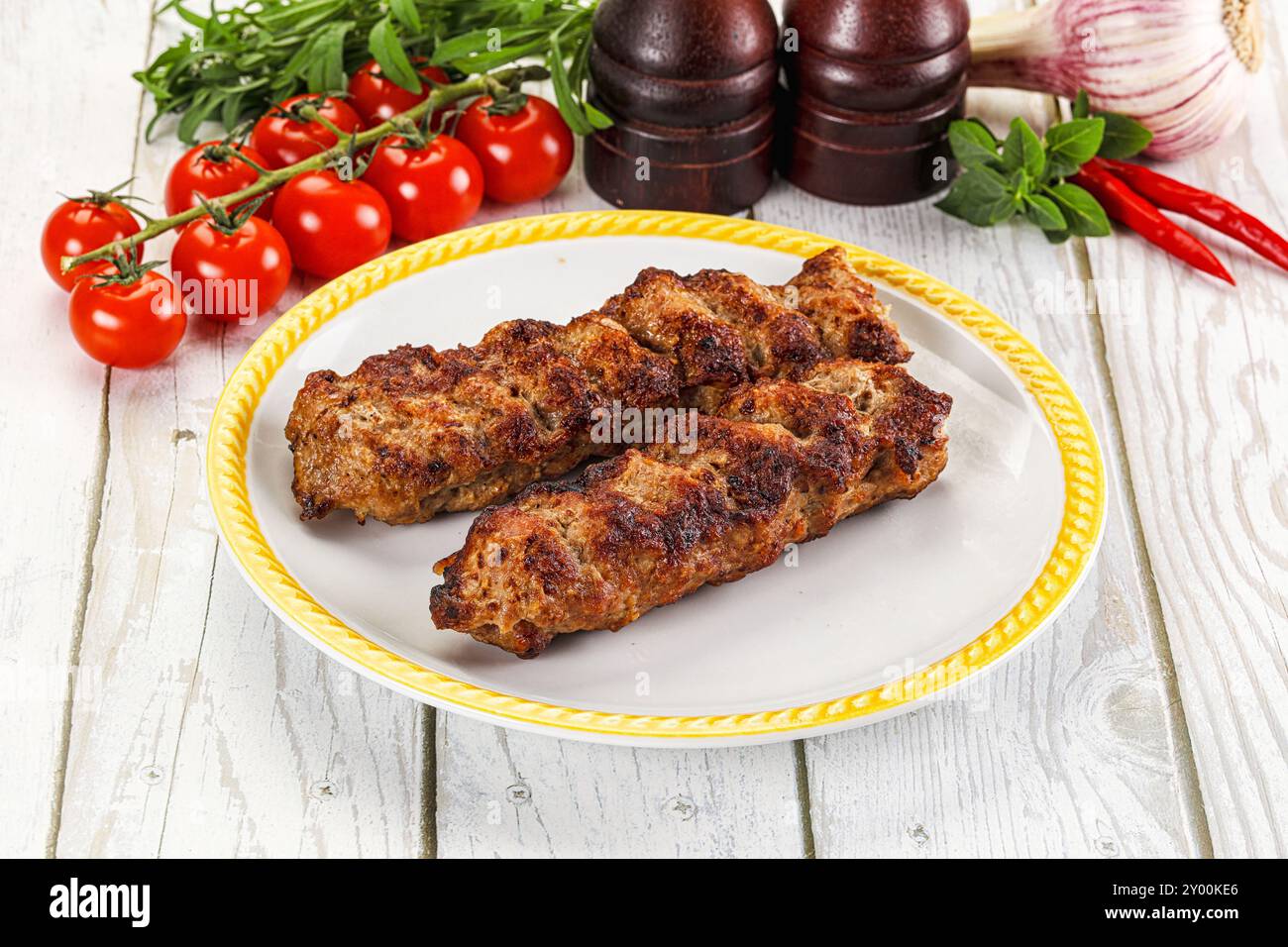 Chicken barbecue kebab minced meat and spices Stock Photo - Alamy