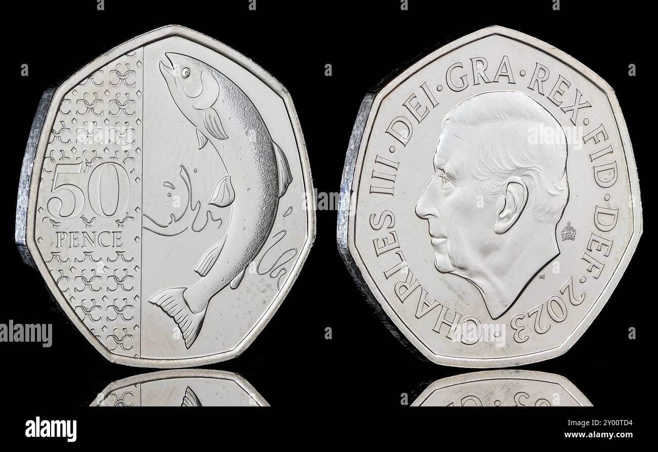2023 Brilliantly Uncirculated 50 pence coin featuring an Arctic Salmon ...
