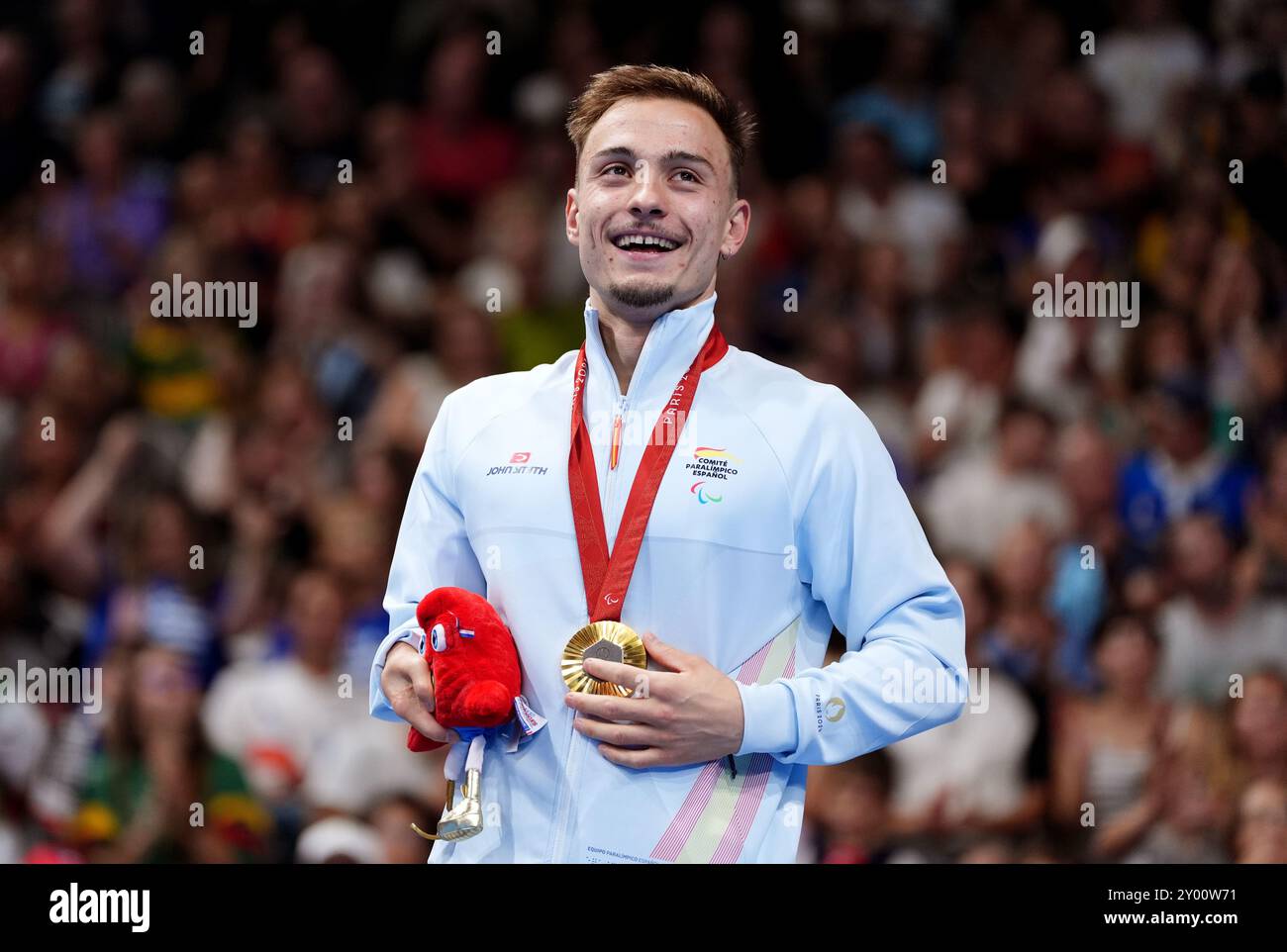 Spain's Inigo Llopis Sanz on the podium with the gold medal after ...