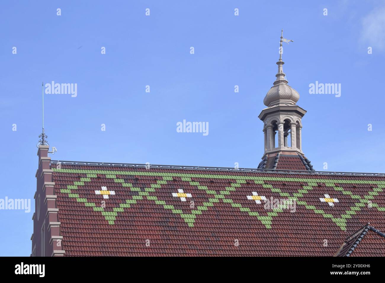 Roof with pattern and spire, ridge turret, roof tile, town hall, Zell ...