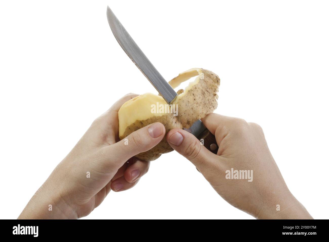 Hand holding knife peeling potato vegetable food Stock Photo - Alamy