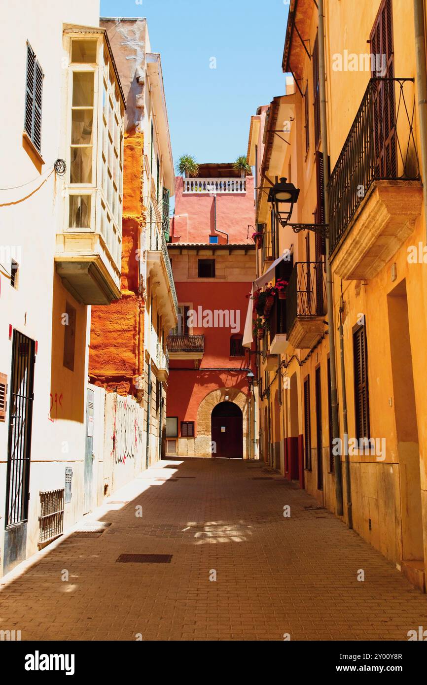 Palma de Mallorca.Streets of the old town with boutiques and cafes in ...