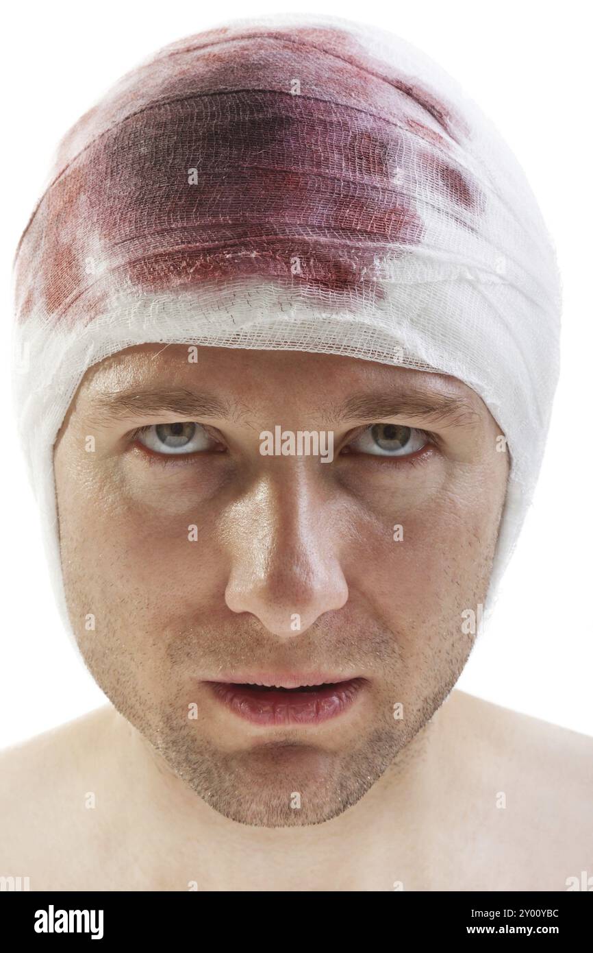 Bandage on human brain concussion blood wound head Stock Photo - Alamy
