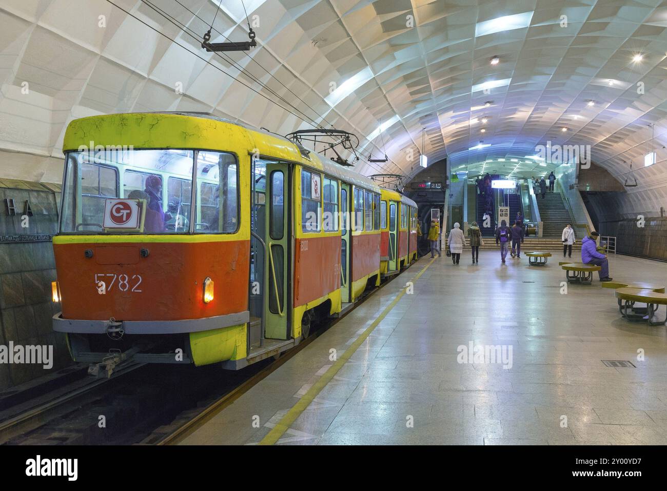 Volgograd, Russia, November 01. 2016. Tram to Lenin Square, station of ...