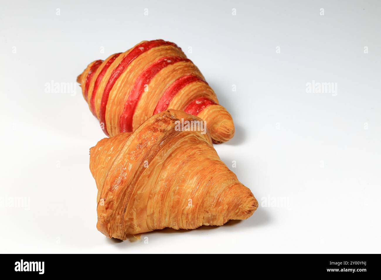 Freshly baked croissant, Brown crispy and Double Raspberry croissant ...