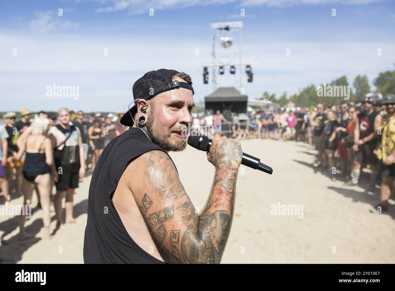 Matthias Engst, singer of the band Engst on the beach in front of the ...