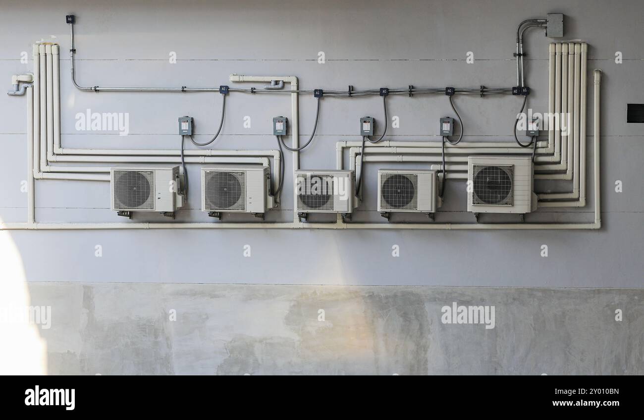 Air condition outdoor unit compressor install outside the building ...