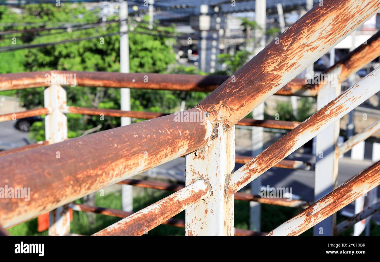 Rust of metals on Iron railing or Handrail. Corrosion of metal. Rust ...
