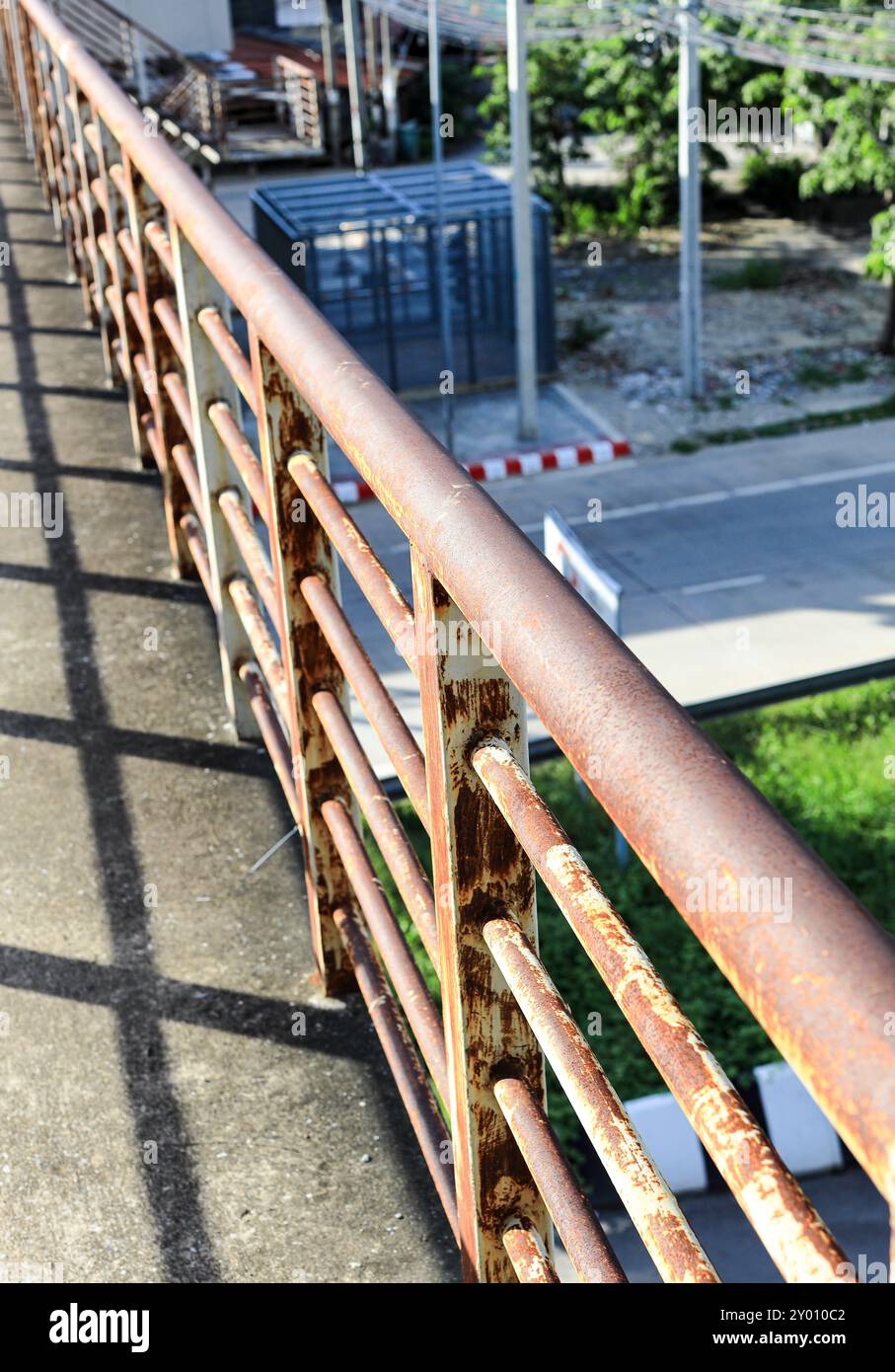 Rust of metals on Iron railing or Handrail. Corrosion of metal. Rust ...