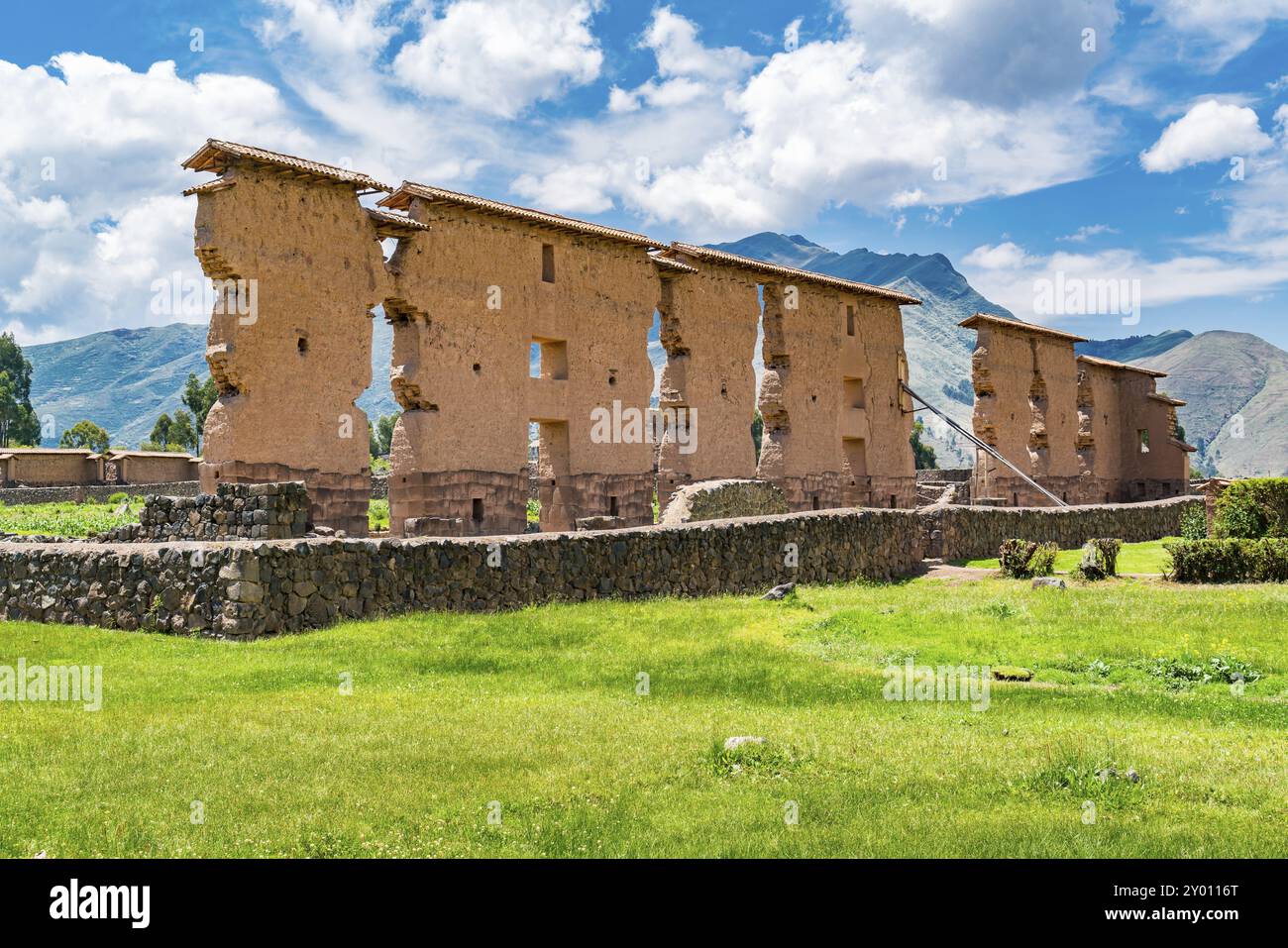 Central wall of the Temple of Wiracocha or Temple of Raqchi in Cusco ...
