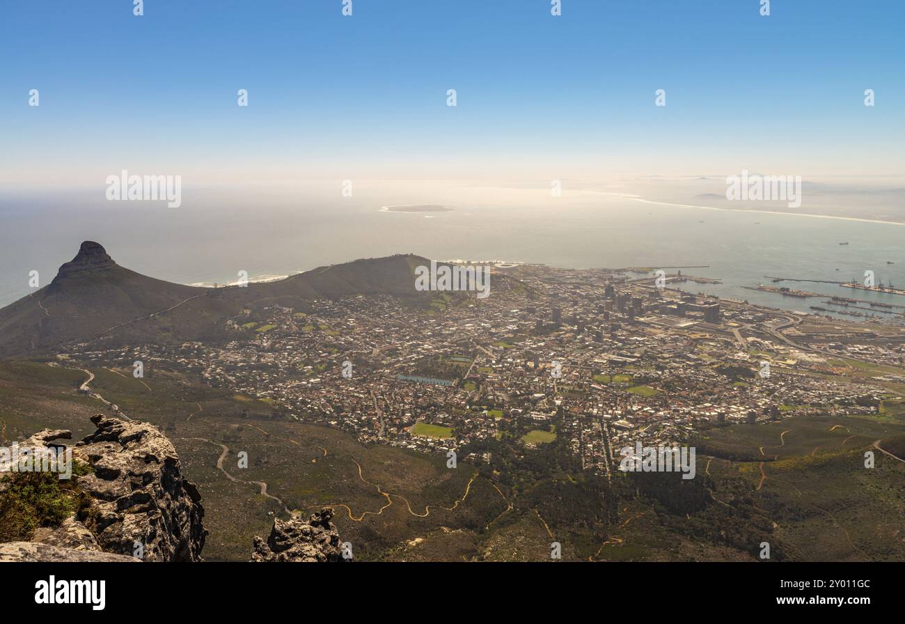 Cape Town view from the Table Mountain during winter season Stock Photo ...