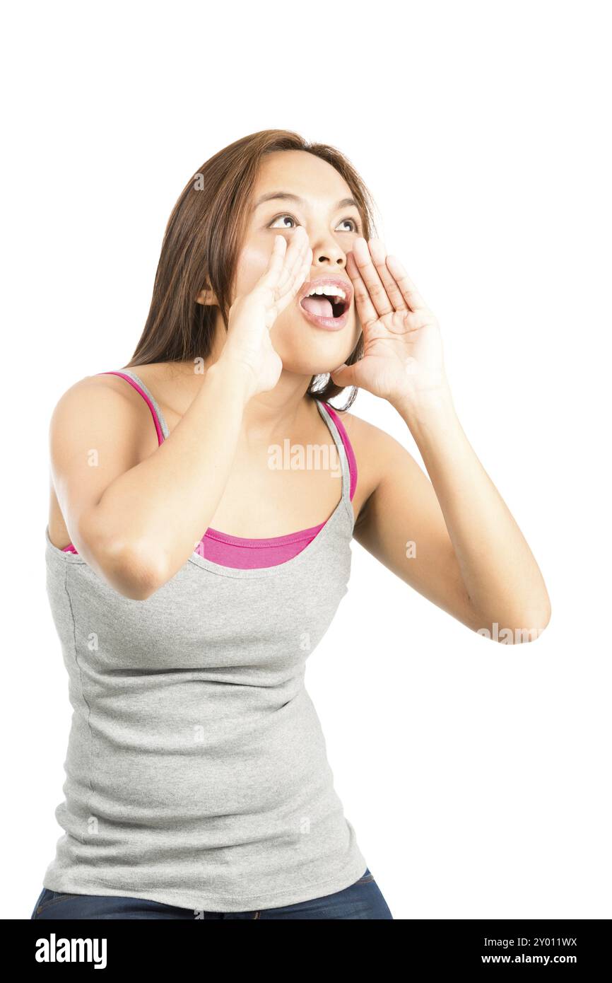 Yell hands cupping mouth hi-res stock photography and images - Alamy