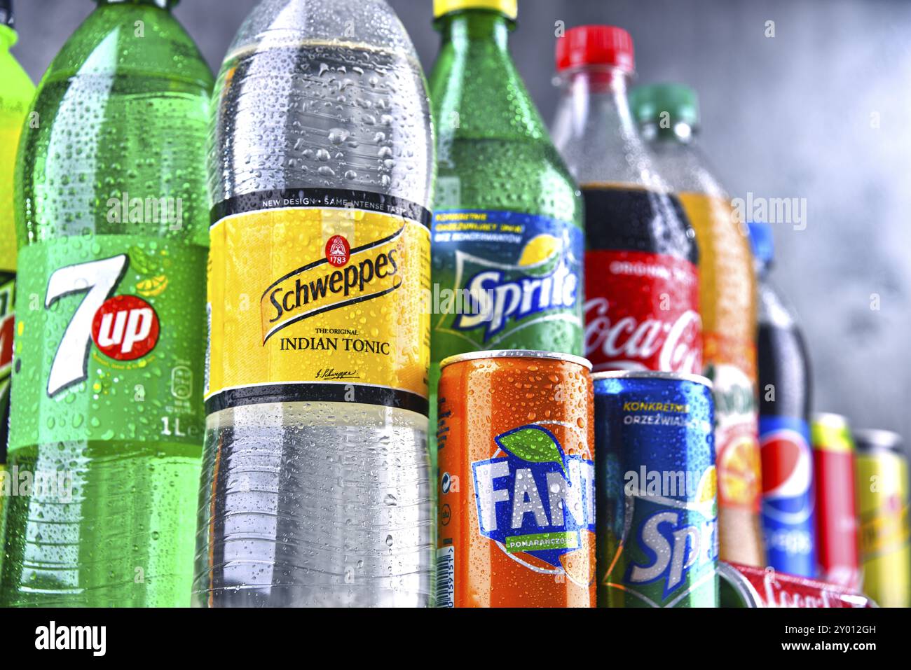 Bottles of global soft drink brands including products of Coca Cola ...