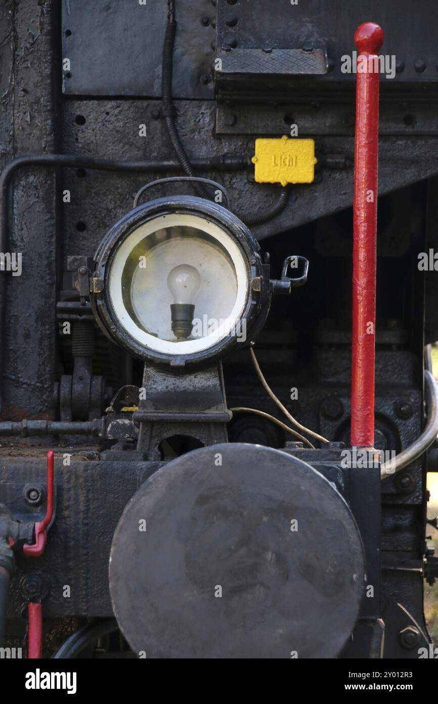 Headlights of a historic steam locomotive Stock Photo - Alamy